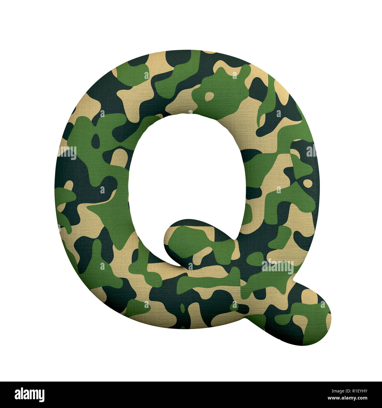 Army letter Q - large 3d Camo font isolated on white background. This ...