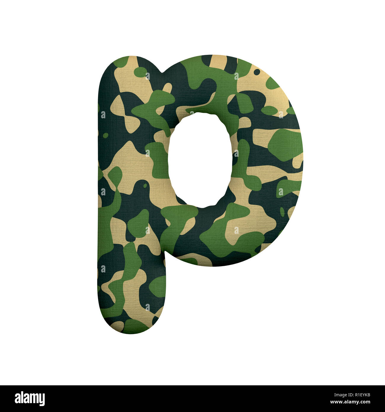 Army letter P - Small 3d Camo font isolated on white background. This ...