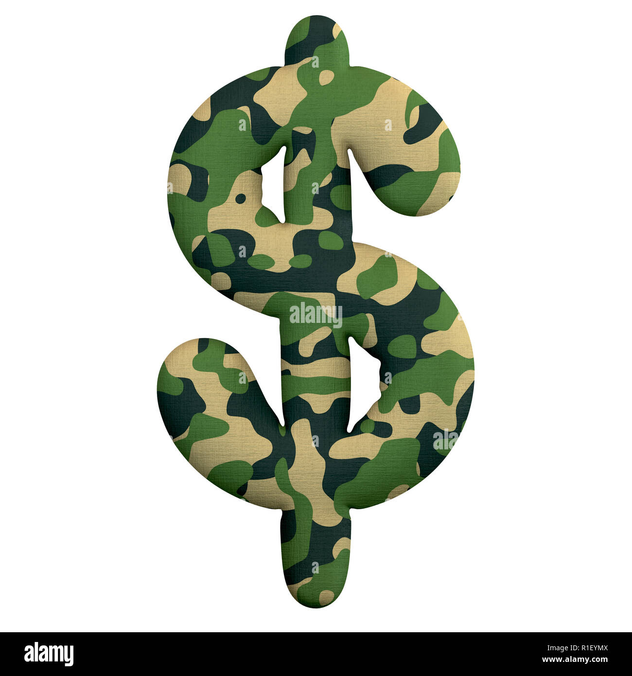 Army dollar currency sign - 3d Camo symbol isolated on white background ...