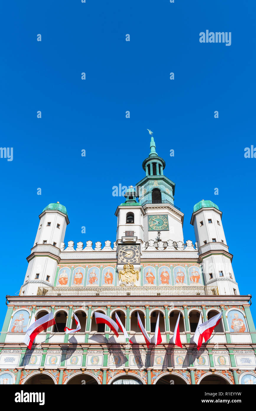 Poznan Town Hall, upper exterior view of the Renaissance Town Hall ...