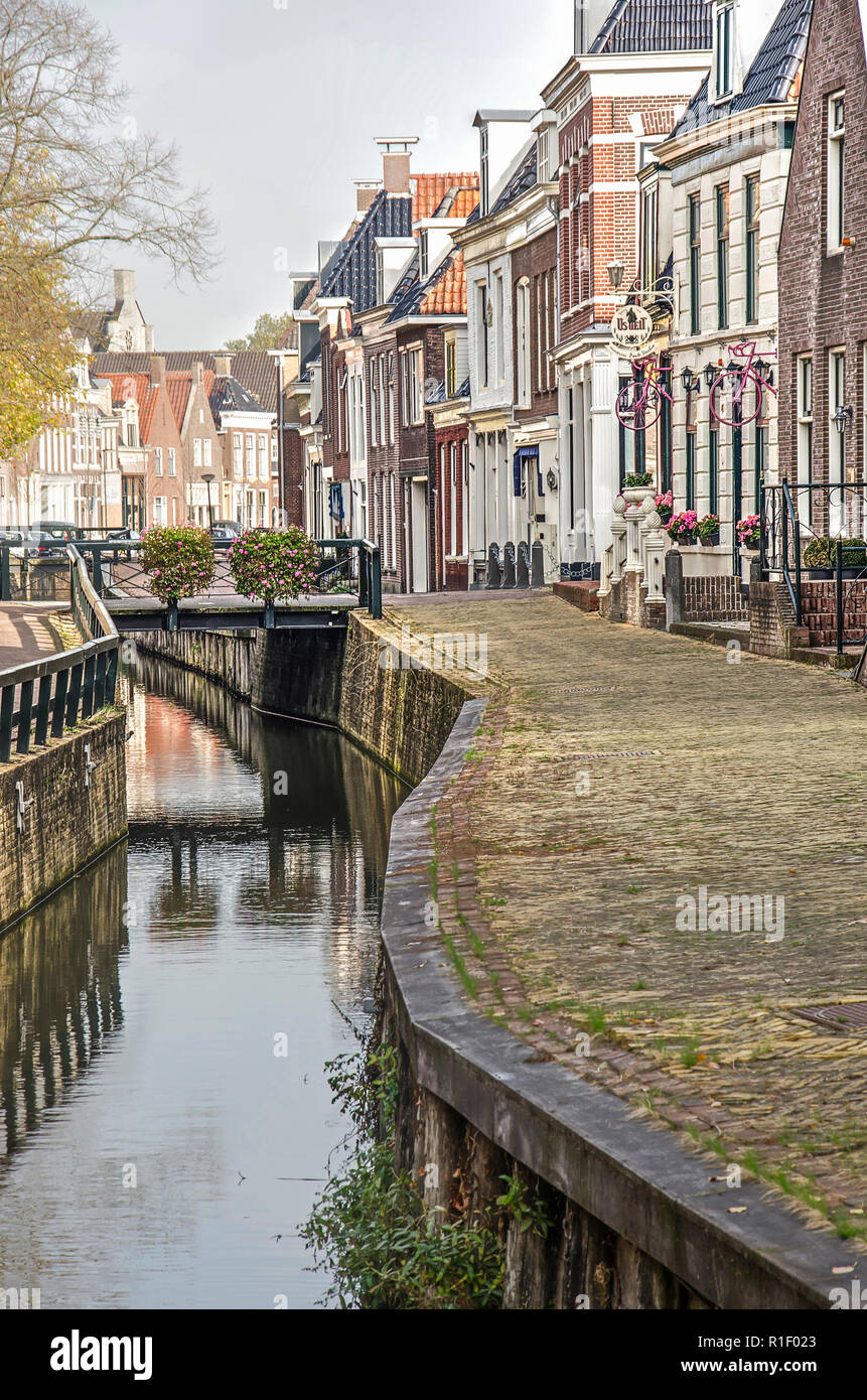 Bolsward, The Netherlands, November 4, 2018: view along the length of ...