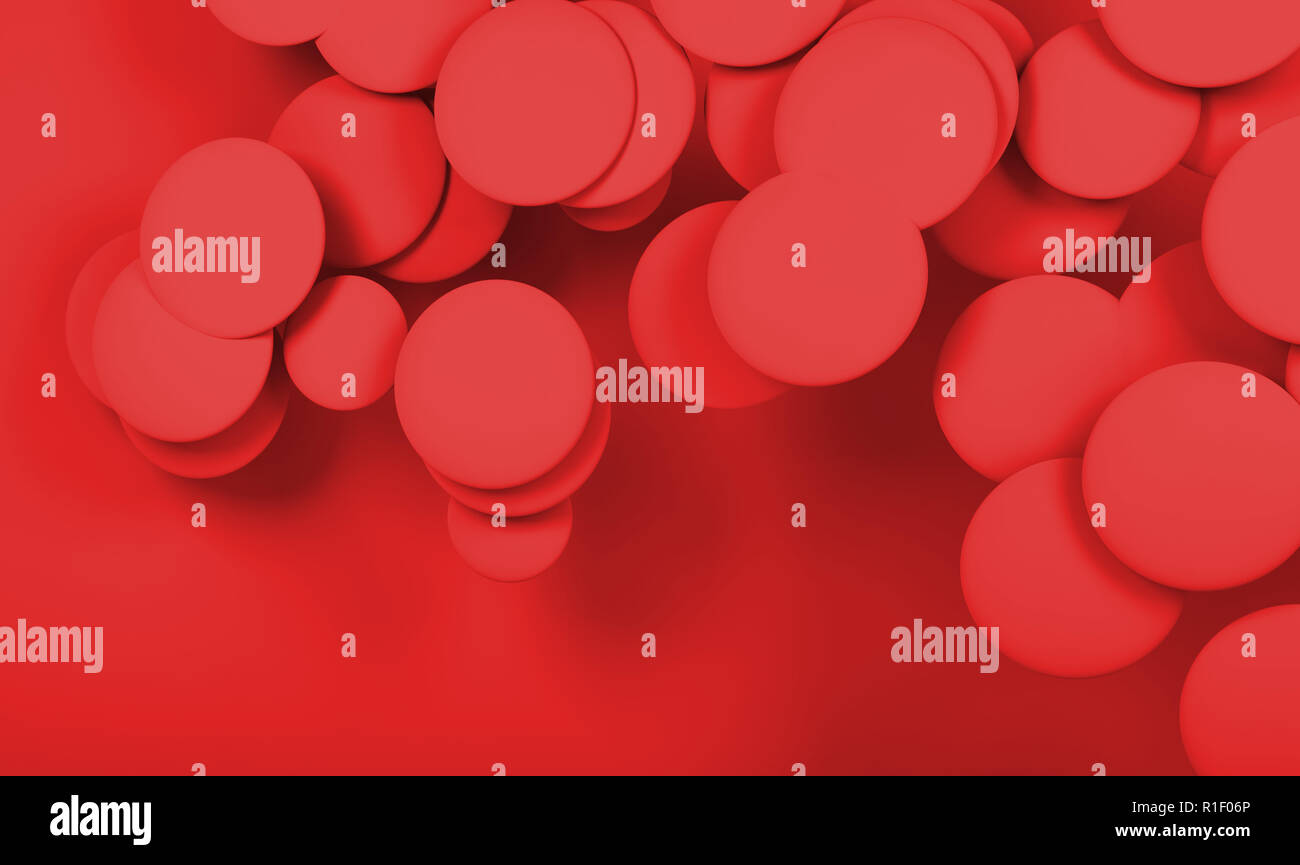Cloud of red abstract spheres. Digital background, 3d render ...
