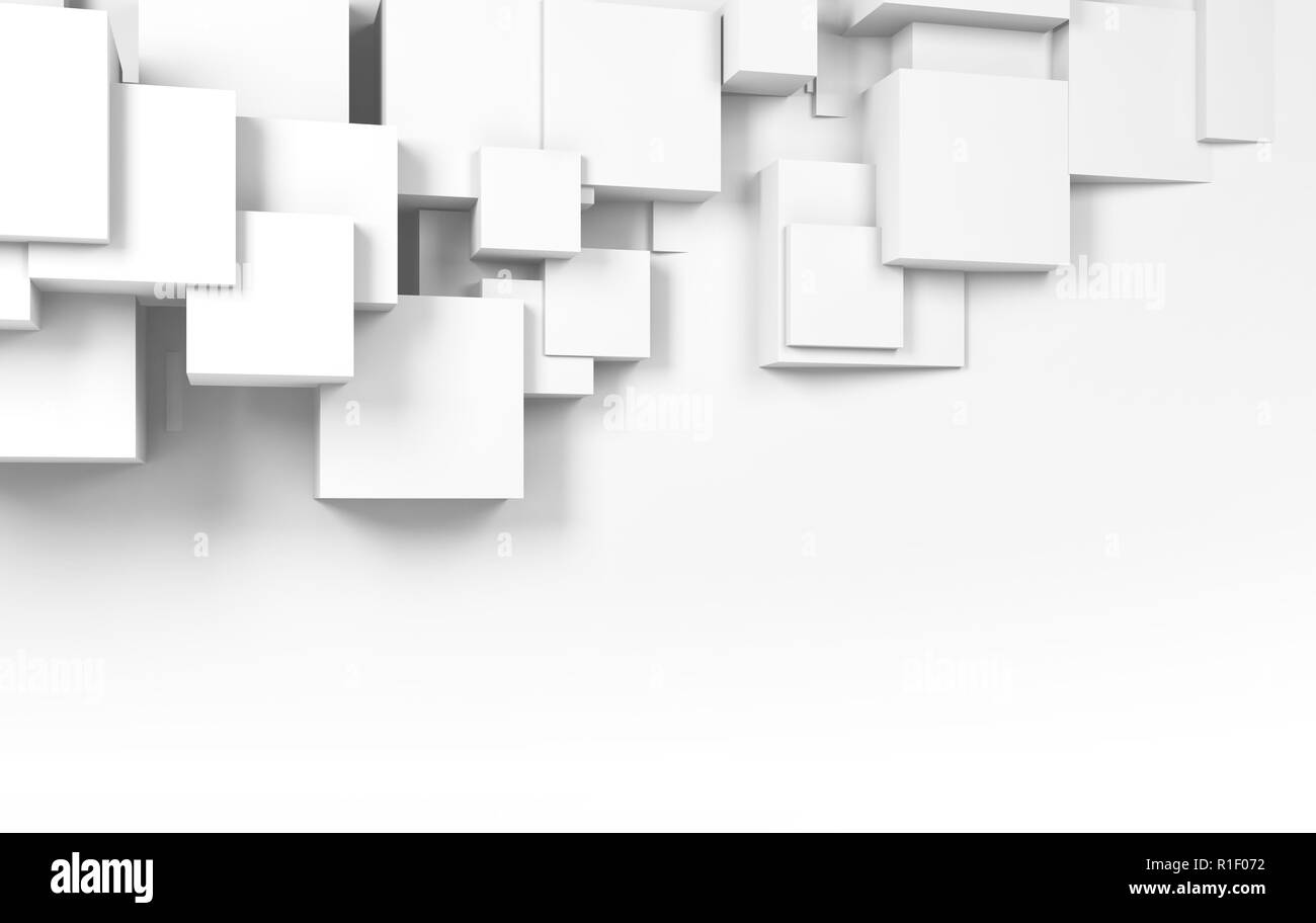 Abstract pattern of random squares structure over white wall background ...