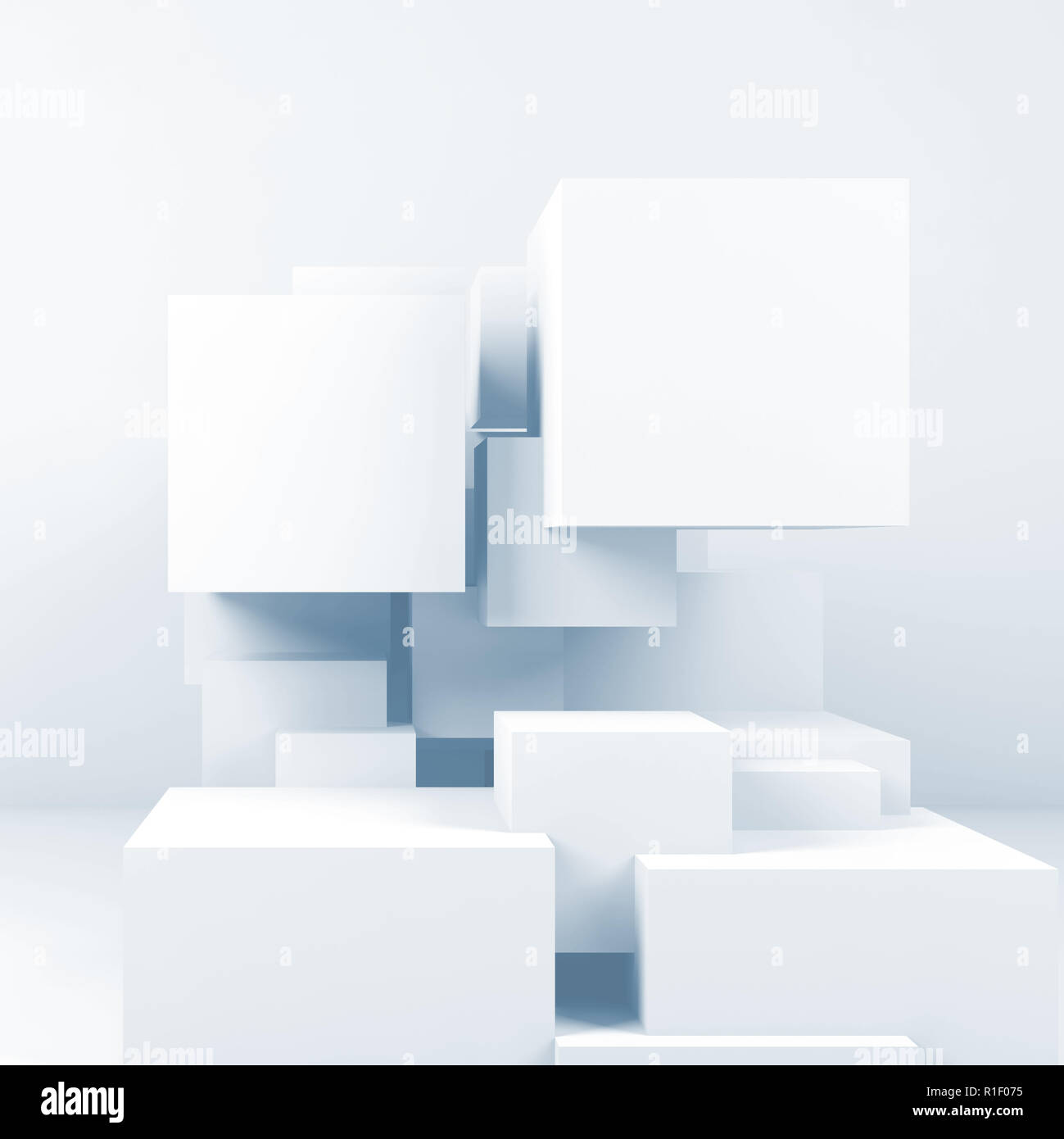 Abstract square digital background with installation of cubes in empty ...