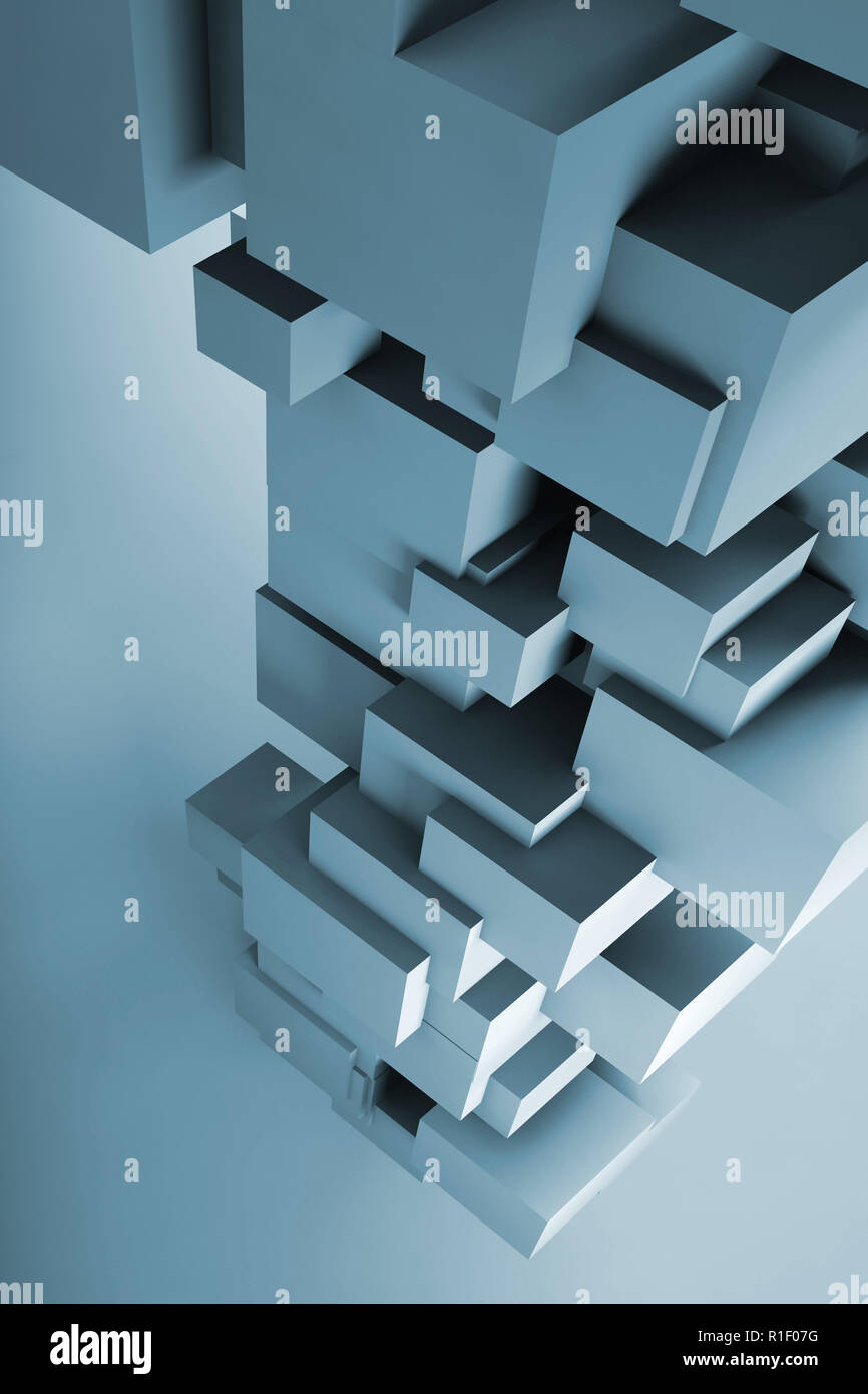 Abstract vertical digital background with cubes installation. Blue ...