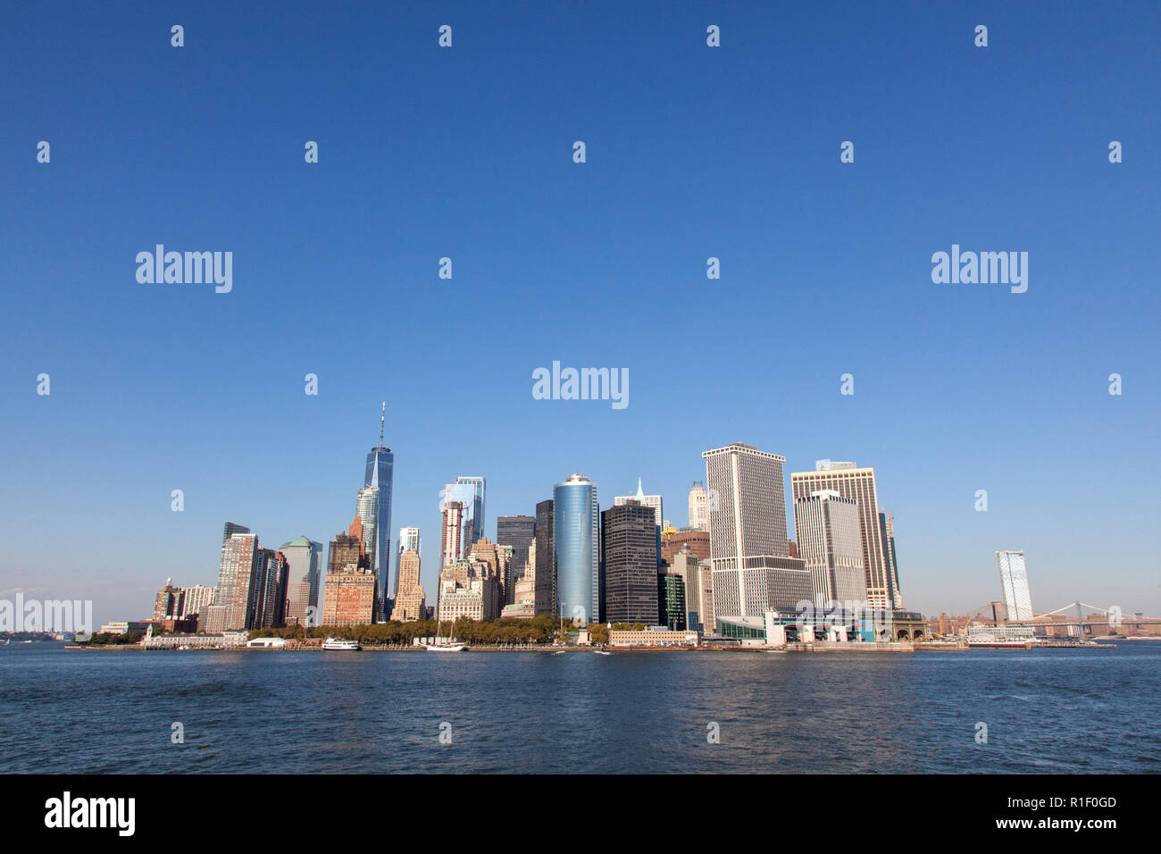 Manhattan island photographed from the Staten island Ferry, New York ...