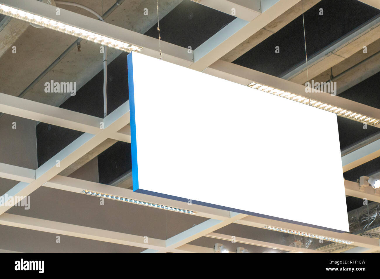 Mock up. Horizontal rectangular white empty signage, information board ...