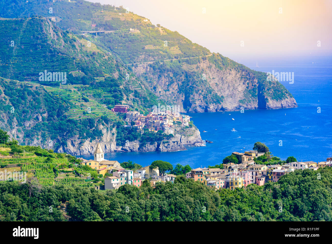 Corniglia - Village of Cinque Terre National Park at Coast of Italy. In ...