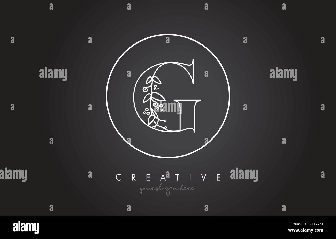 G Letter Logo With Organic Monogram Plant Leafs Detail and Circle ...
