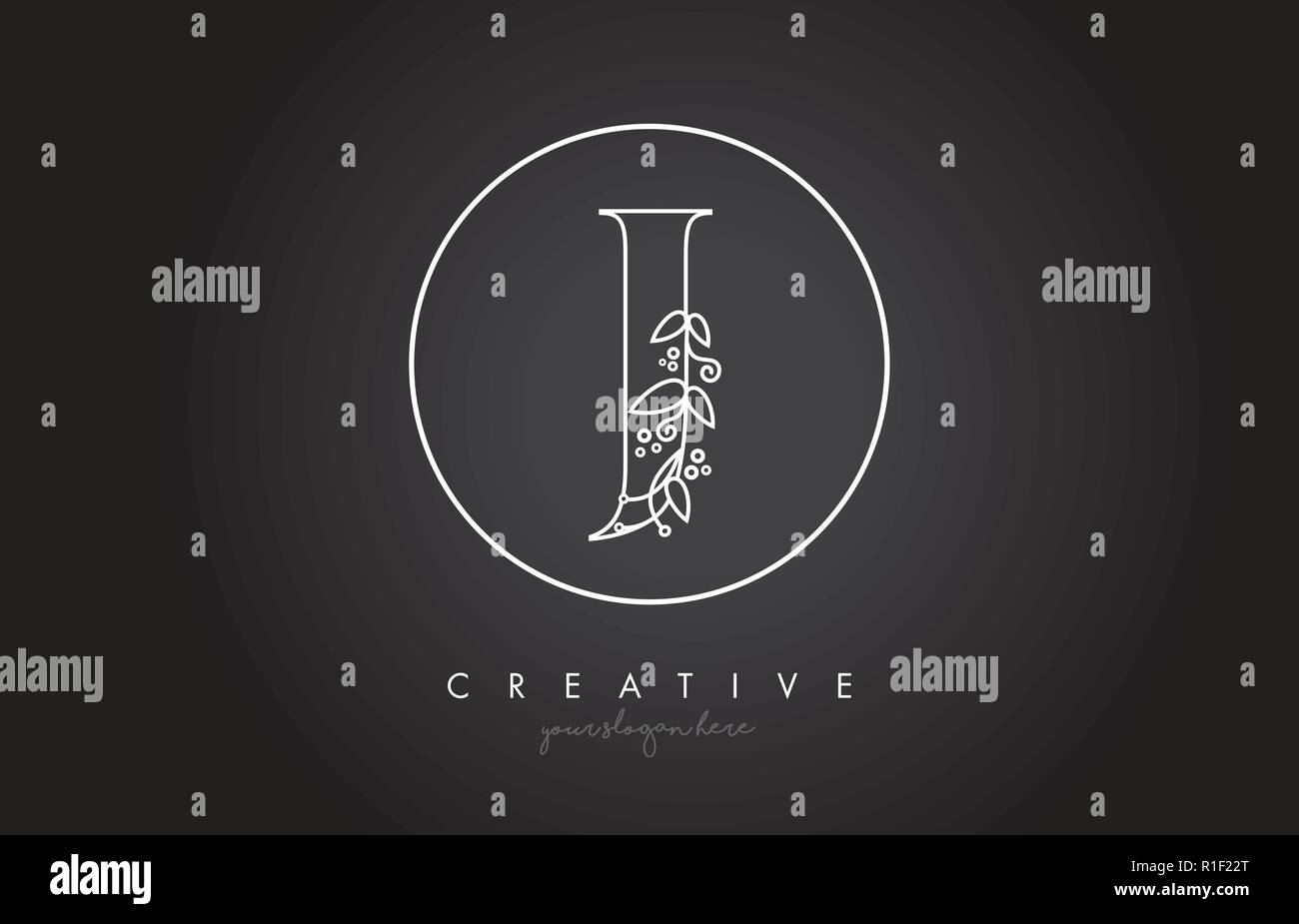 J Letter Logo With Organic Monogram Plant Leafs Detail and Circle ...