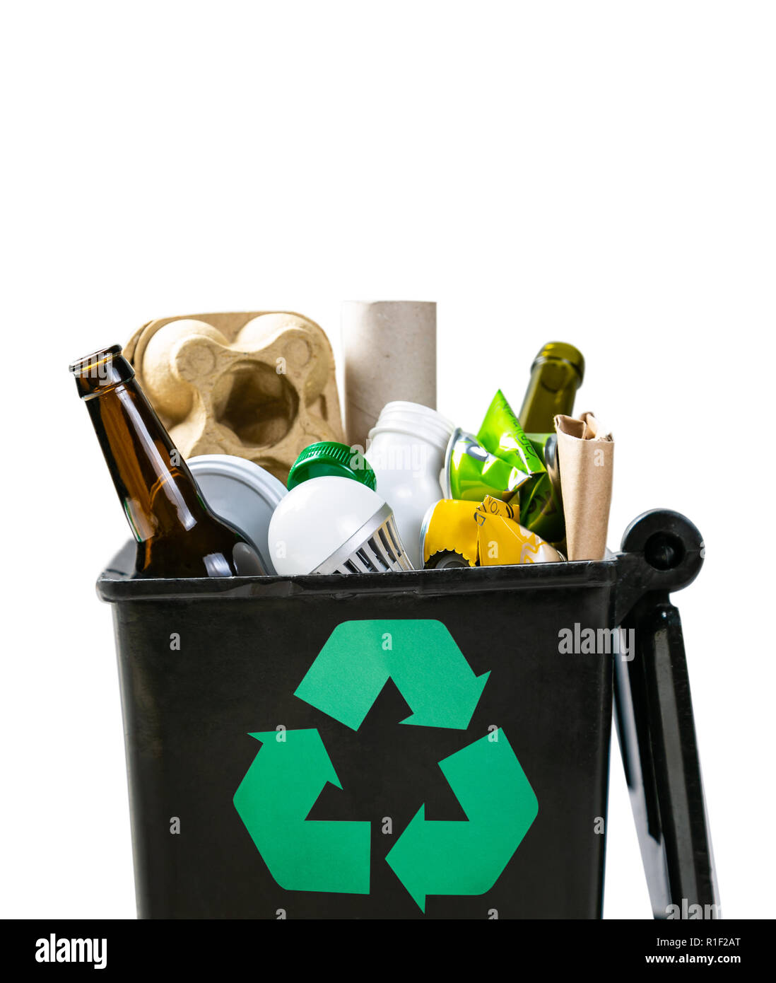 Recycling concept - recyclable materials in trash can Stock Photo - Alamy