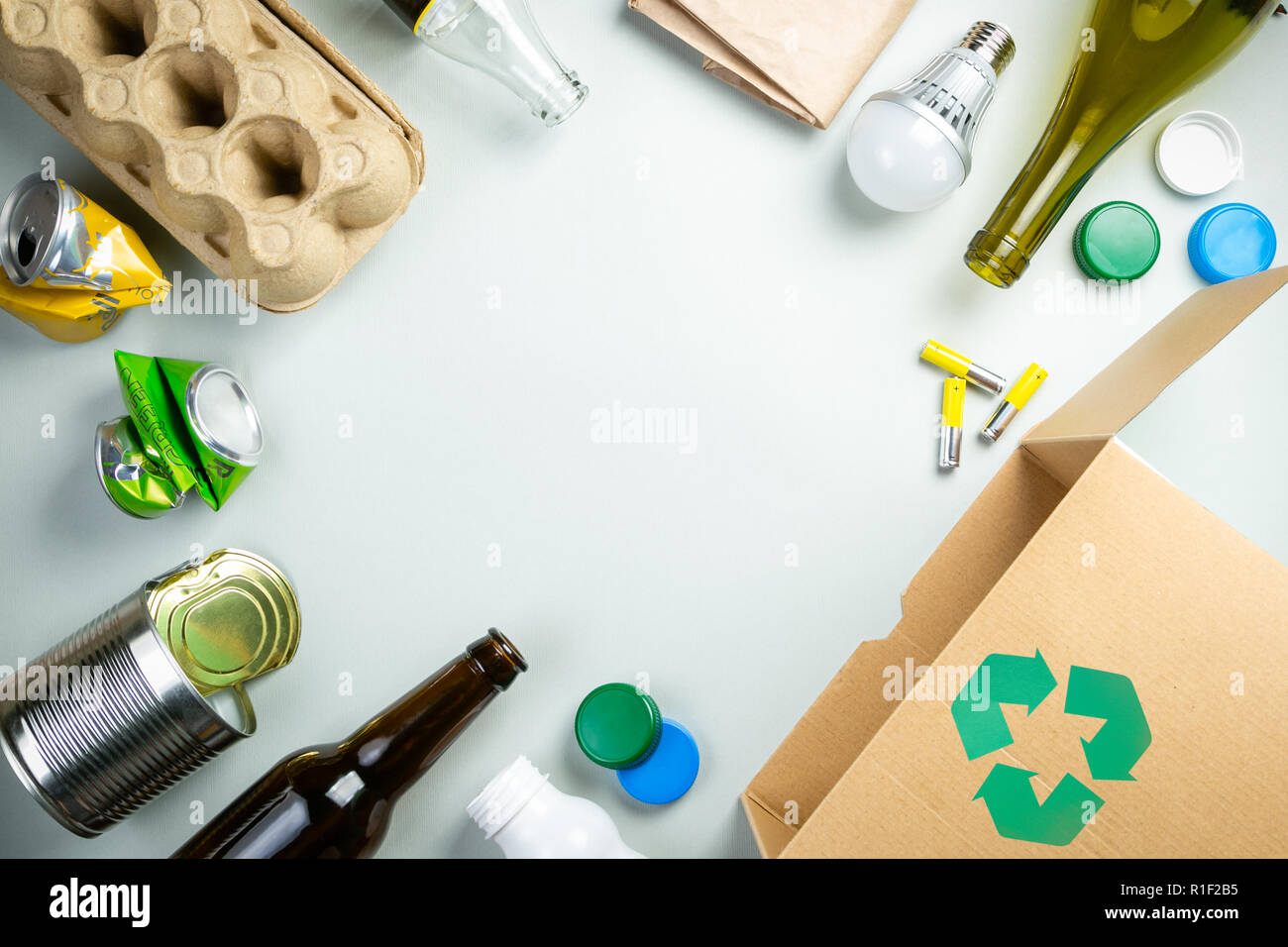 Recycling concept - recyclable materials with symbol Stock Photo - Alamy