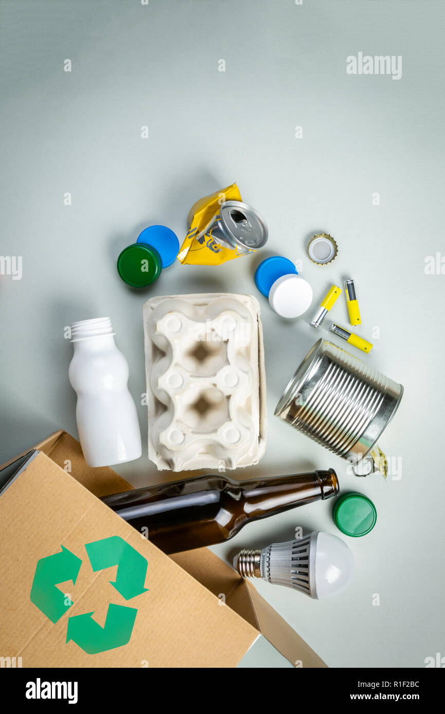 Recycling concept - recyclable materials with symbol Stock Photo - Alamy