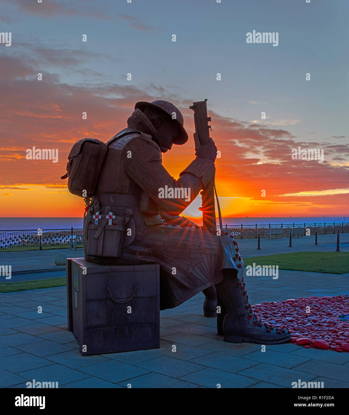 'Tommy' at dawn on Remembrance Sunday, Seaham, County Durham, UK Stock ...