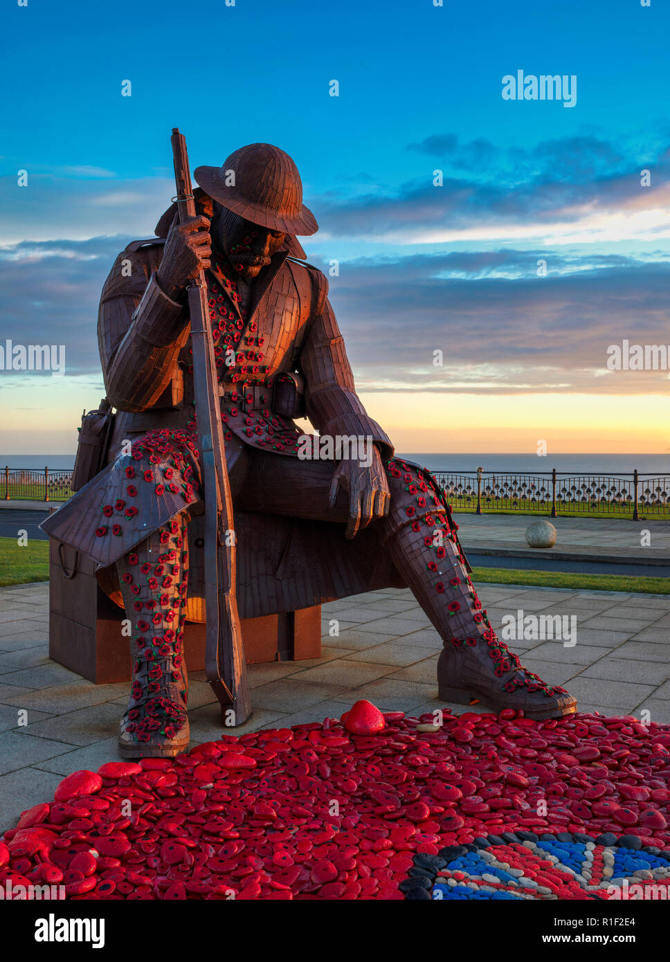 'Tommy' at dawn on Remembrance Sunday, Seaham, County Durham, UK Stock ...