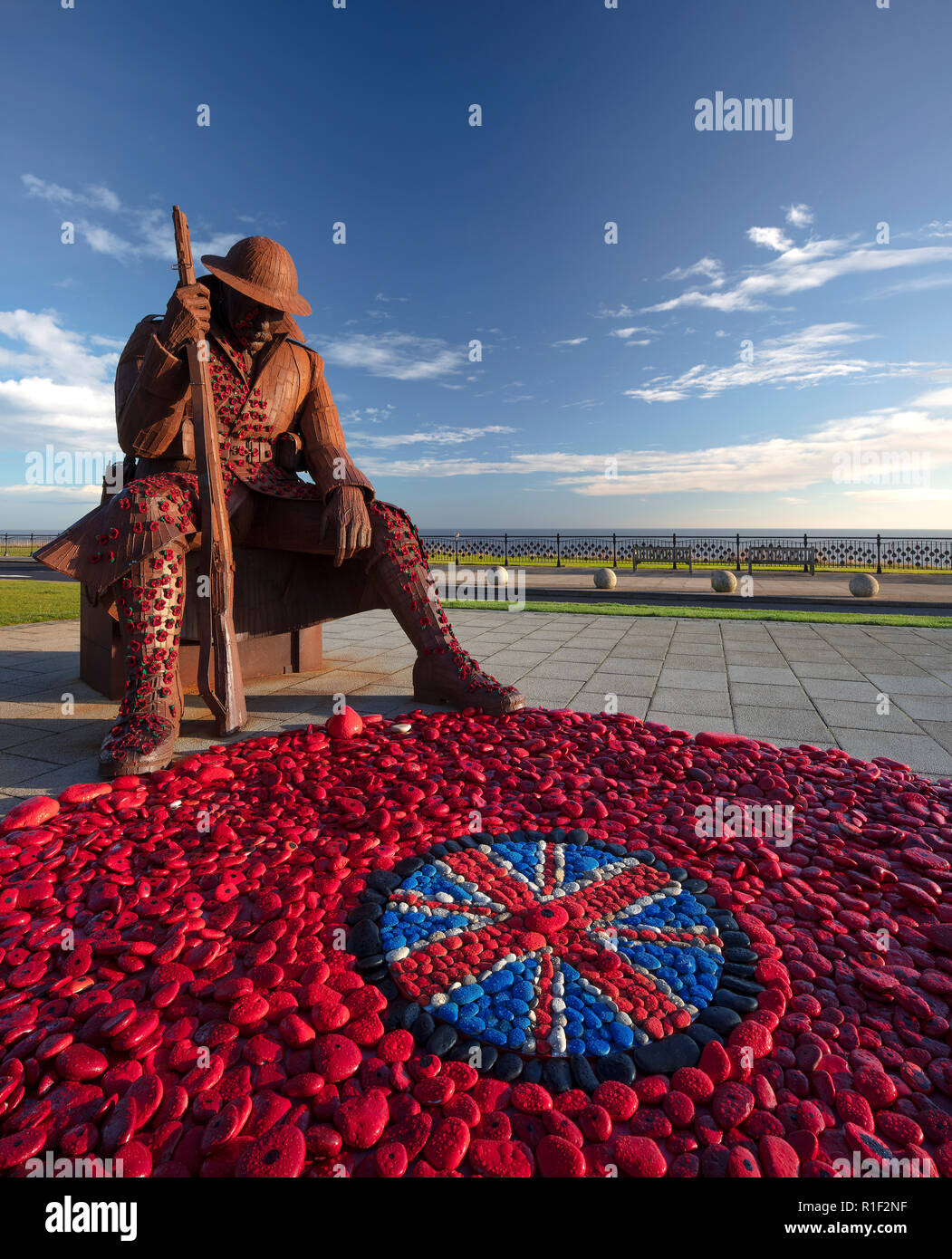 'Tommy' at dawn on Remembrance Sunday, Seaham, County Durham, UK Stock ...