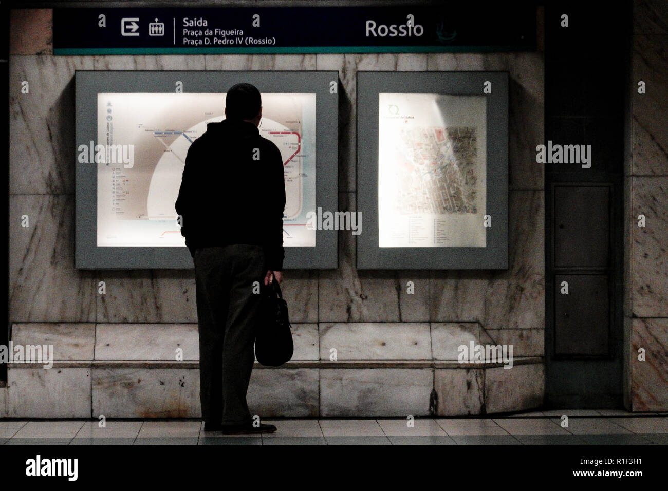 The underground Rossio Station on the Green Line of the Lisbon Metro ...