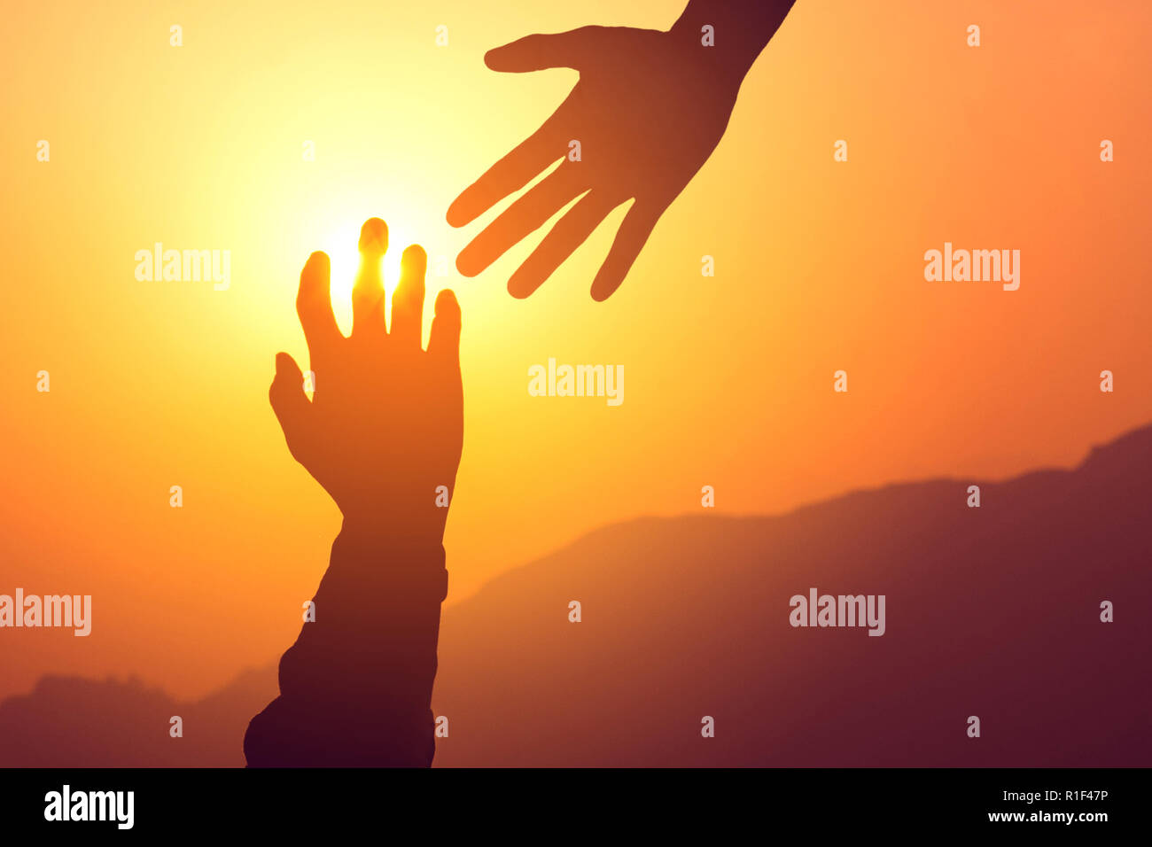 Helping hands concept. Silhouette of hands help and hope and support ...