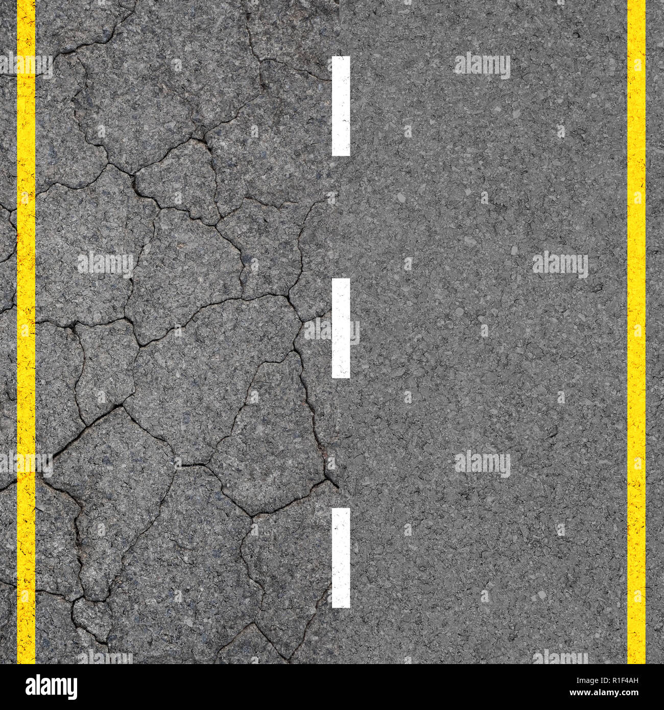 Easy way or hard way concept. Top view of asphalt concrete road with ...