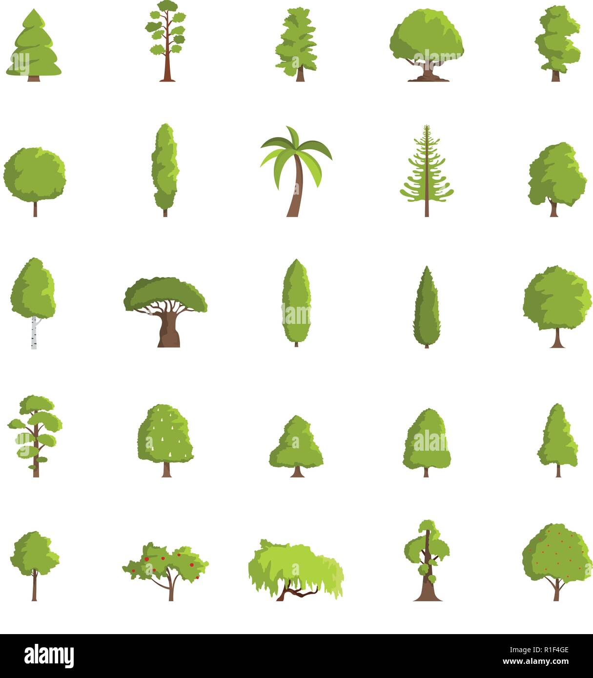 Tree icons set. Flat illustration of 25 tree vector icons isolated on ...
