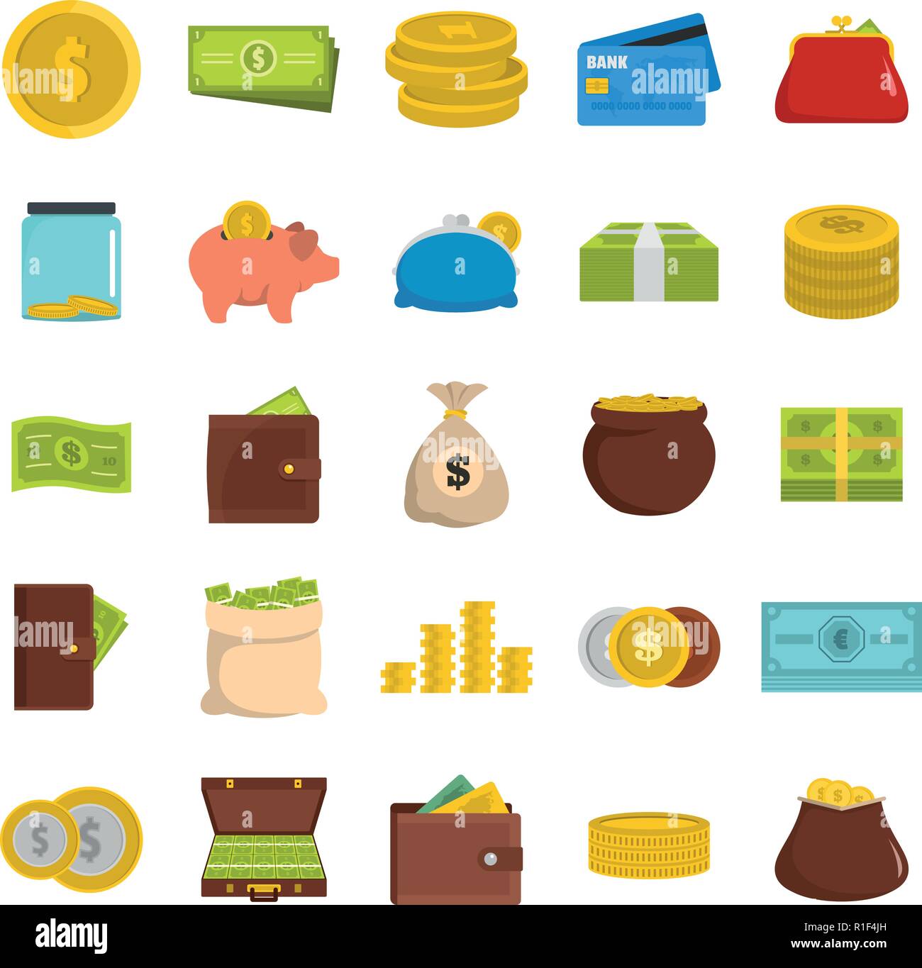 Money icons set. Flat illustration of 25 money vector icons isolated on ...
