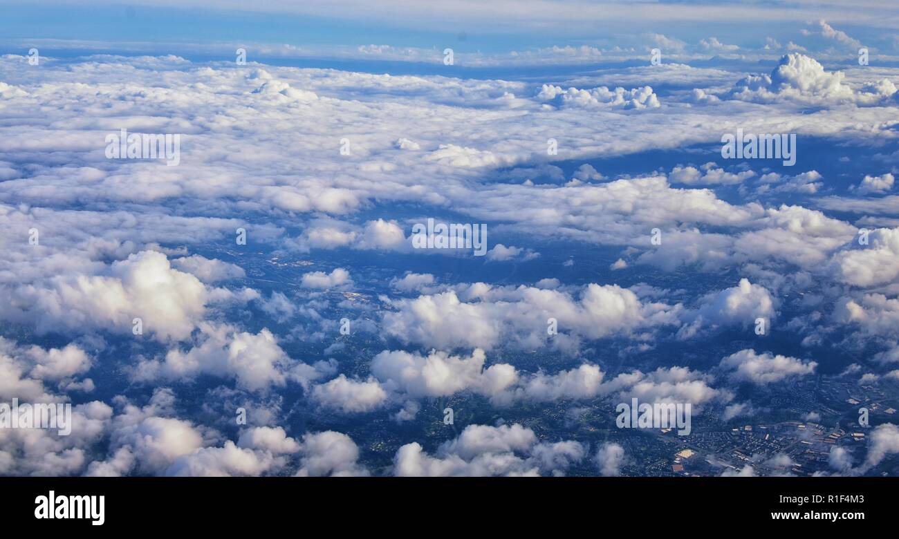 Aerial Cloudscape view over midwest states on flight over Colorado ...