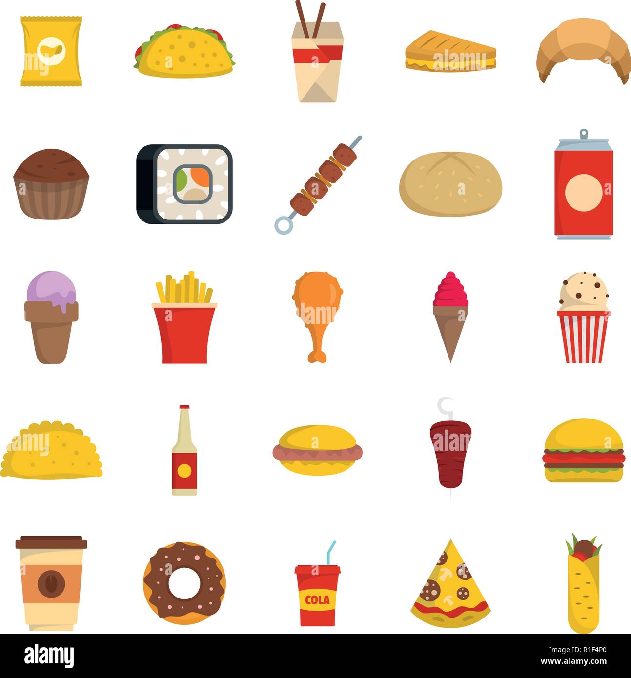 Fast food icons set. Flat illustration of 25 fast food vector icons ... Fast food icons set. Flat illustration of 25 fast food vector icons ...