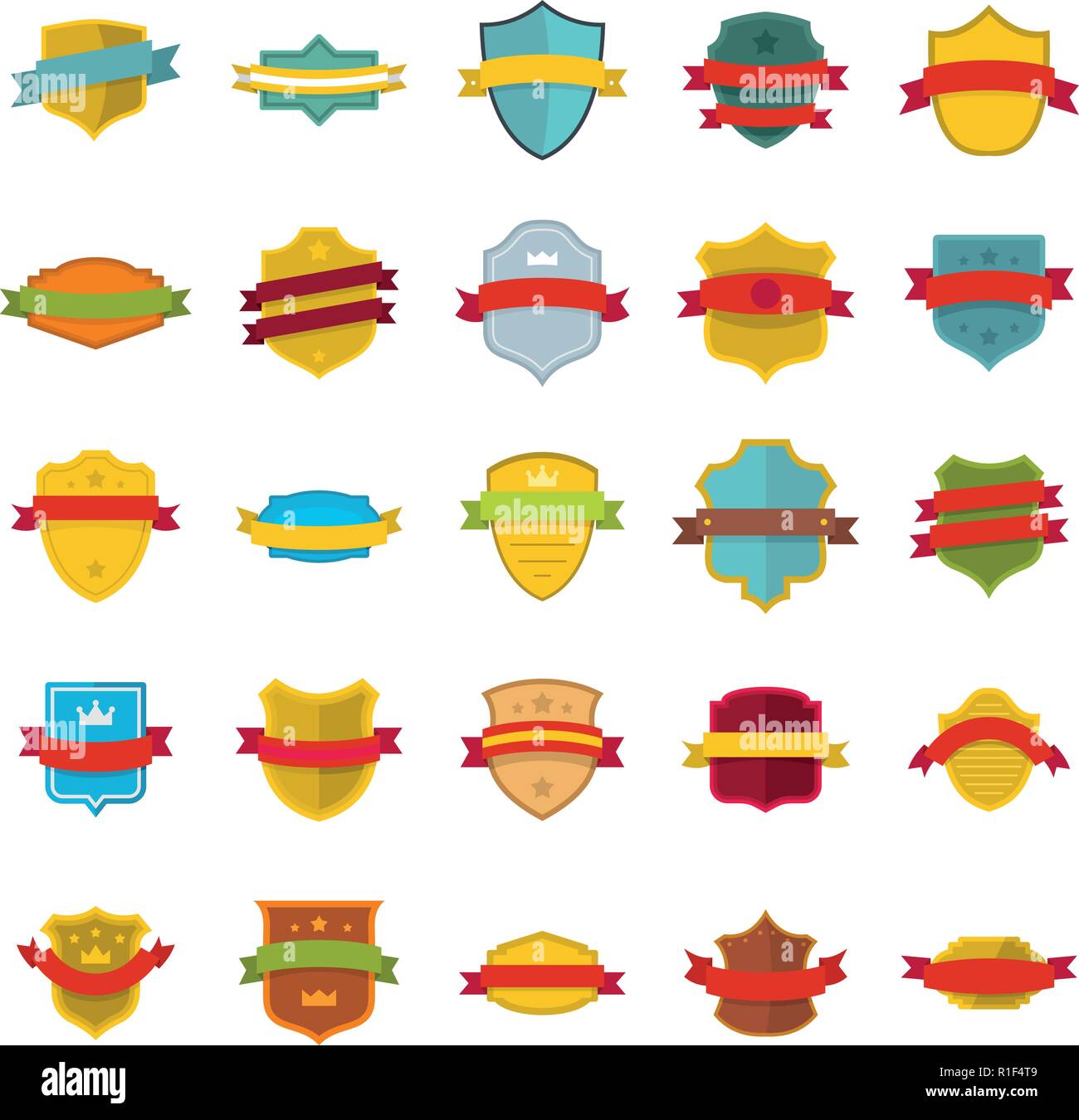 Shield badge icons set. Flat illustration of 25 shield badge vector ...