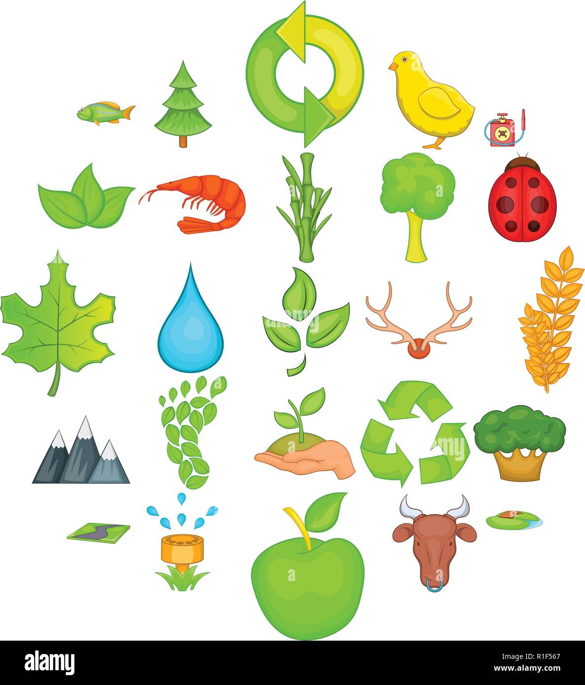 Green icons set, cartoon style Stock Vector Image & Art - Alamy