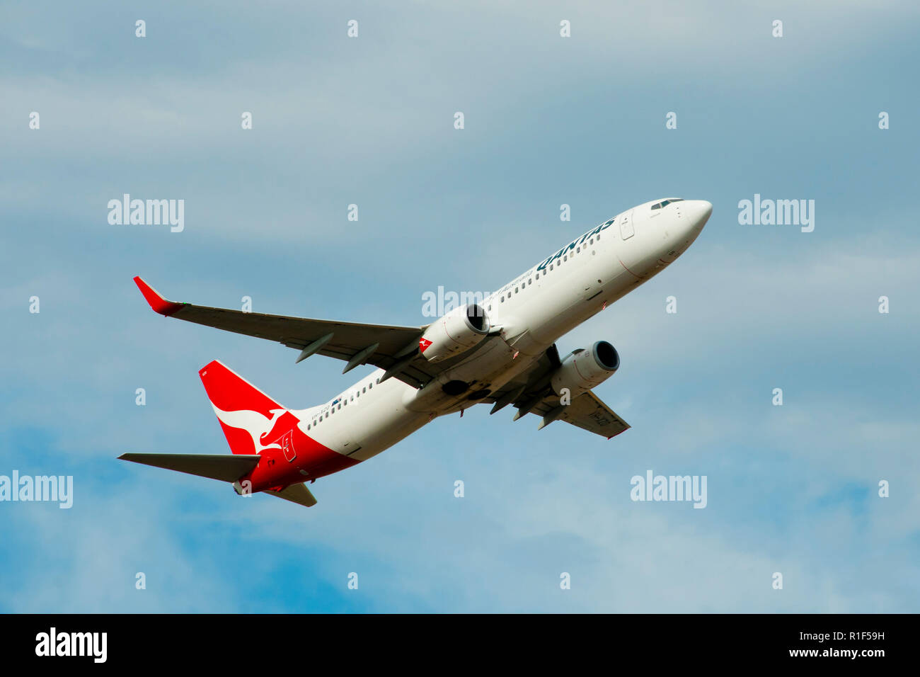 PERTH, AUSTRALIA - November 9, 2018: Takeoff of commercial Boeing 737 ...