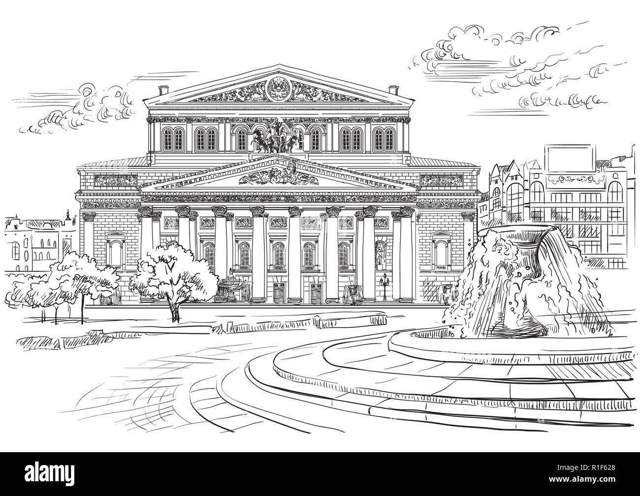 Cityscape of International Landmark of Moscow, Russia. Big Theater ...