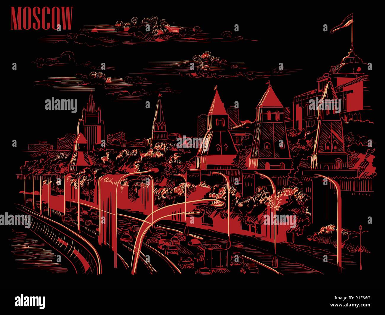 Cityscape of embankment of Kremlin towers and Moscow river (Red Square ...