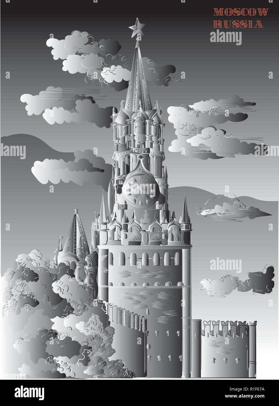 Cityscape of Kremlin Spasskaya tower (Red Square, Moscow, Russia ...