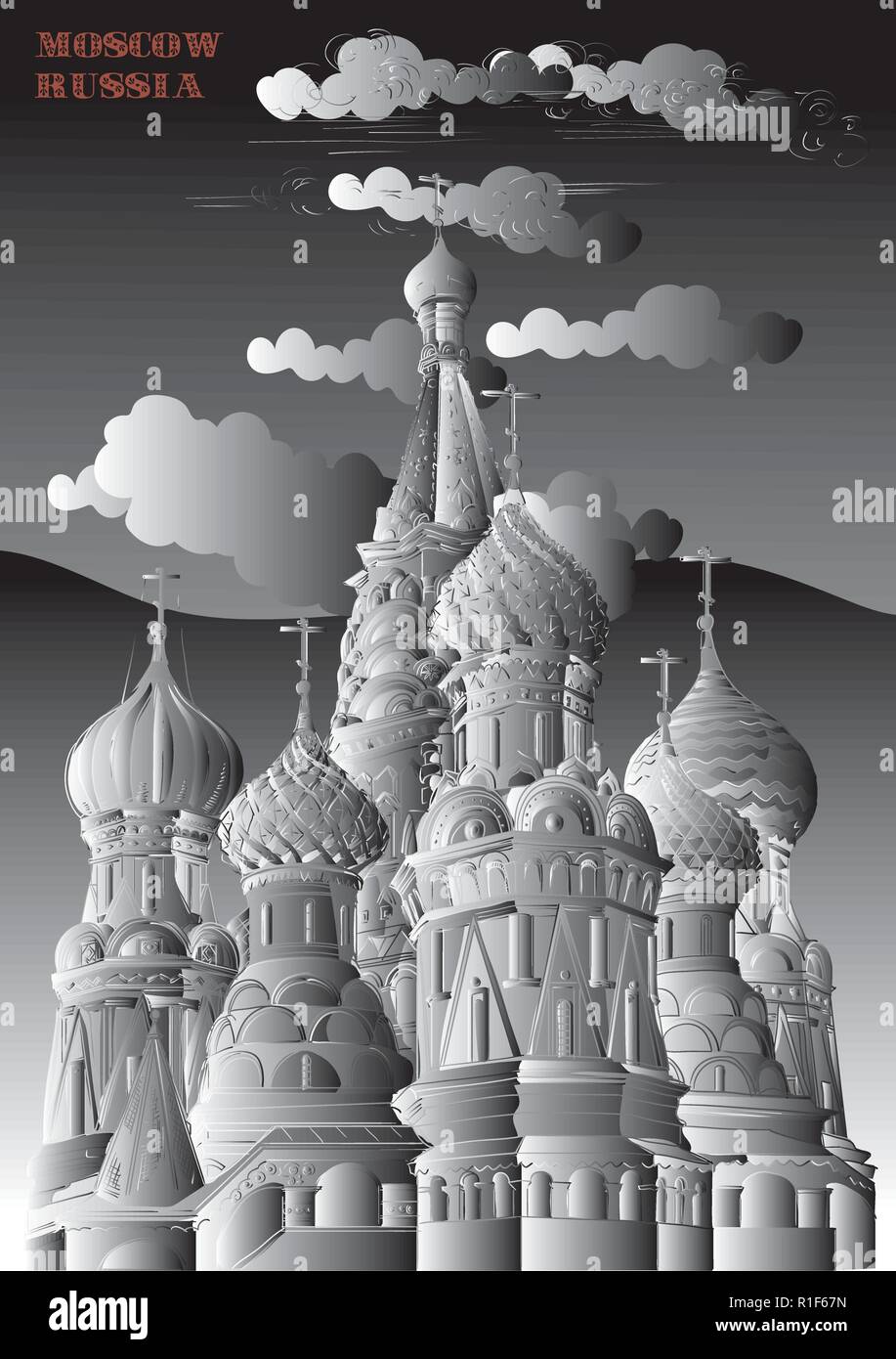 Saint Basils Cathedral of Kremlin (Moscow, Russia) isolated vector hand ...