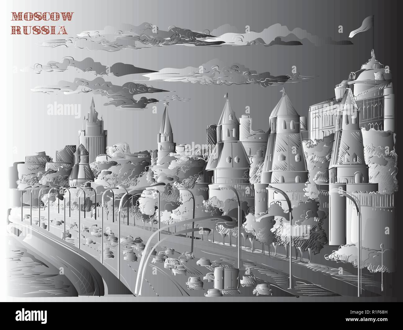 Cityscape of embankment of Kremlin towers and Moscow river (Red Square ...