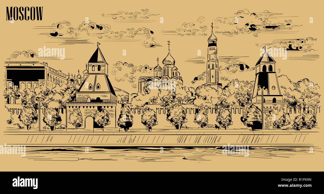 Cityscape of embankment of Kremlin towers and Moscow river (Red Square ...