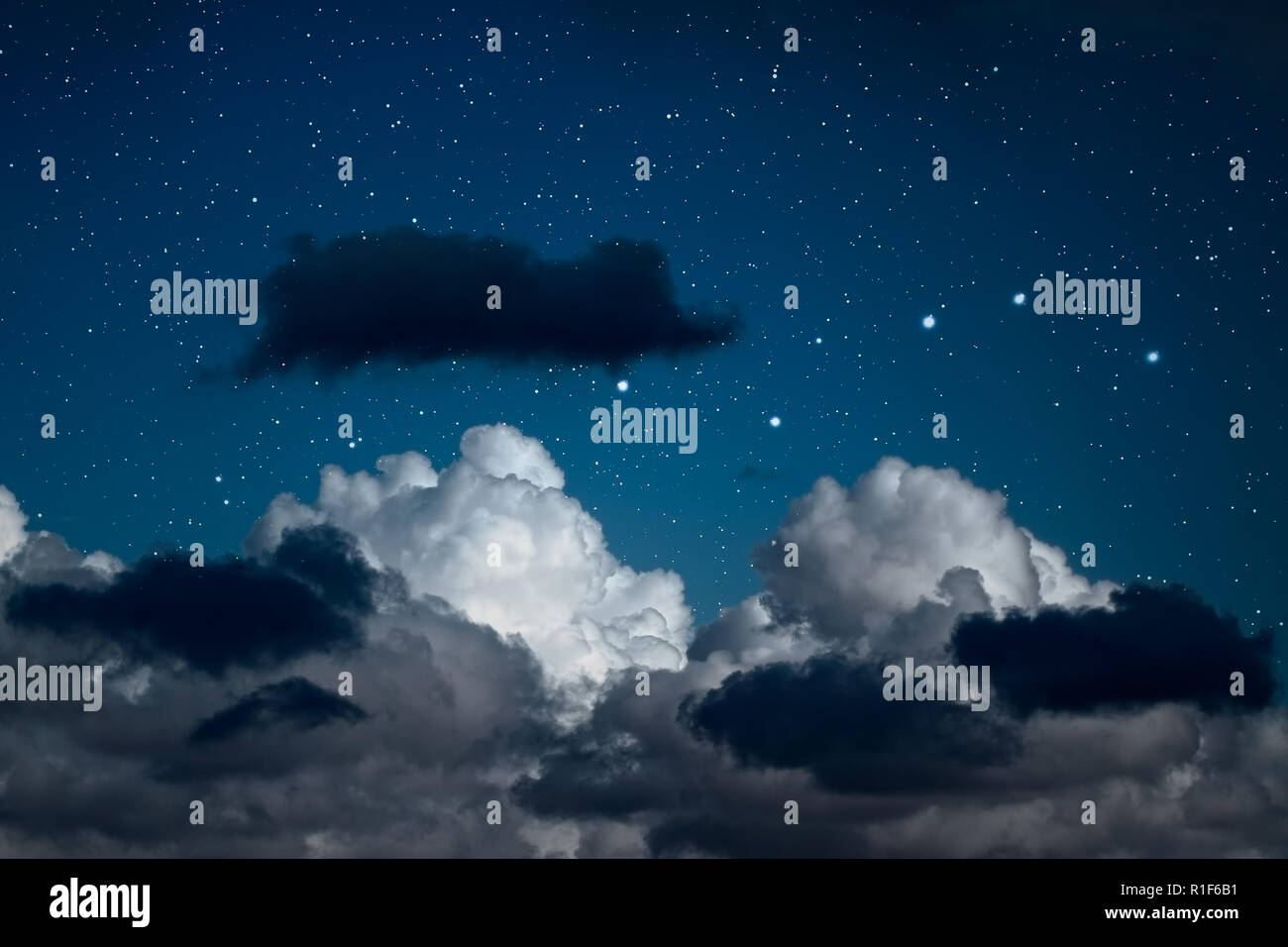 Bright night sky with clouds and stars Stock Photo - Alamy