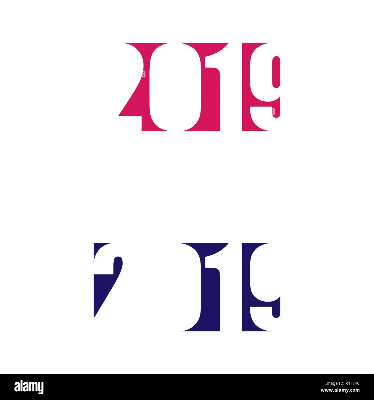 Set of two abstract 2019 number silhouettes isolated on white ...