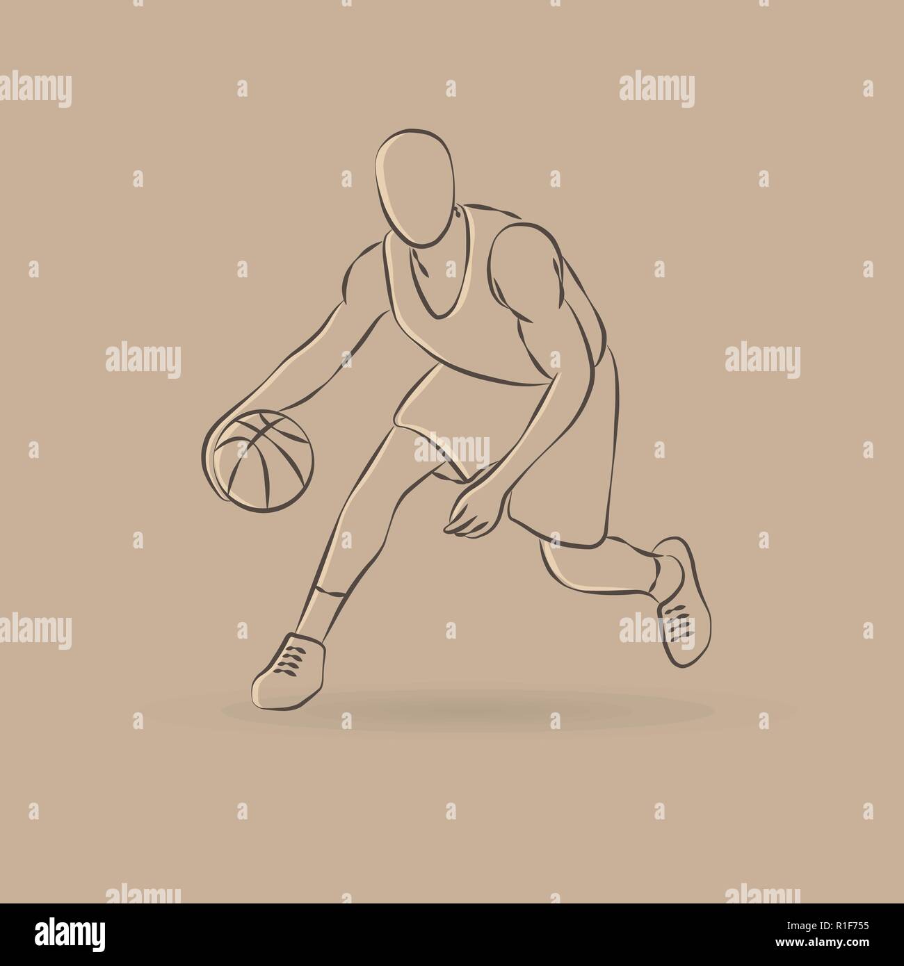 Abstract outline basketball player silhouette with ball Stock Vector ...
