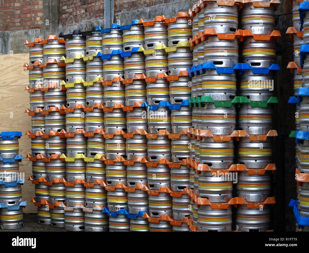 Fullers barrels stored at Gales Brewery, George Gale & Co. Ltd., London ...