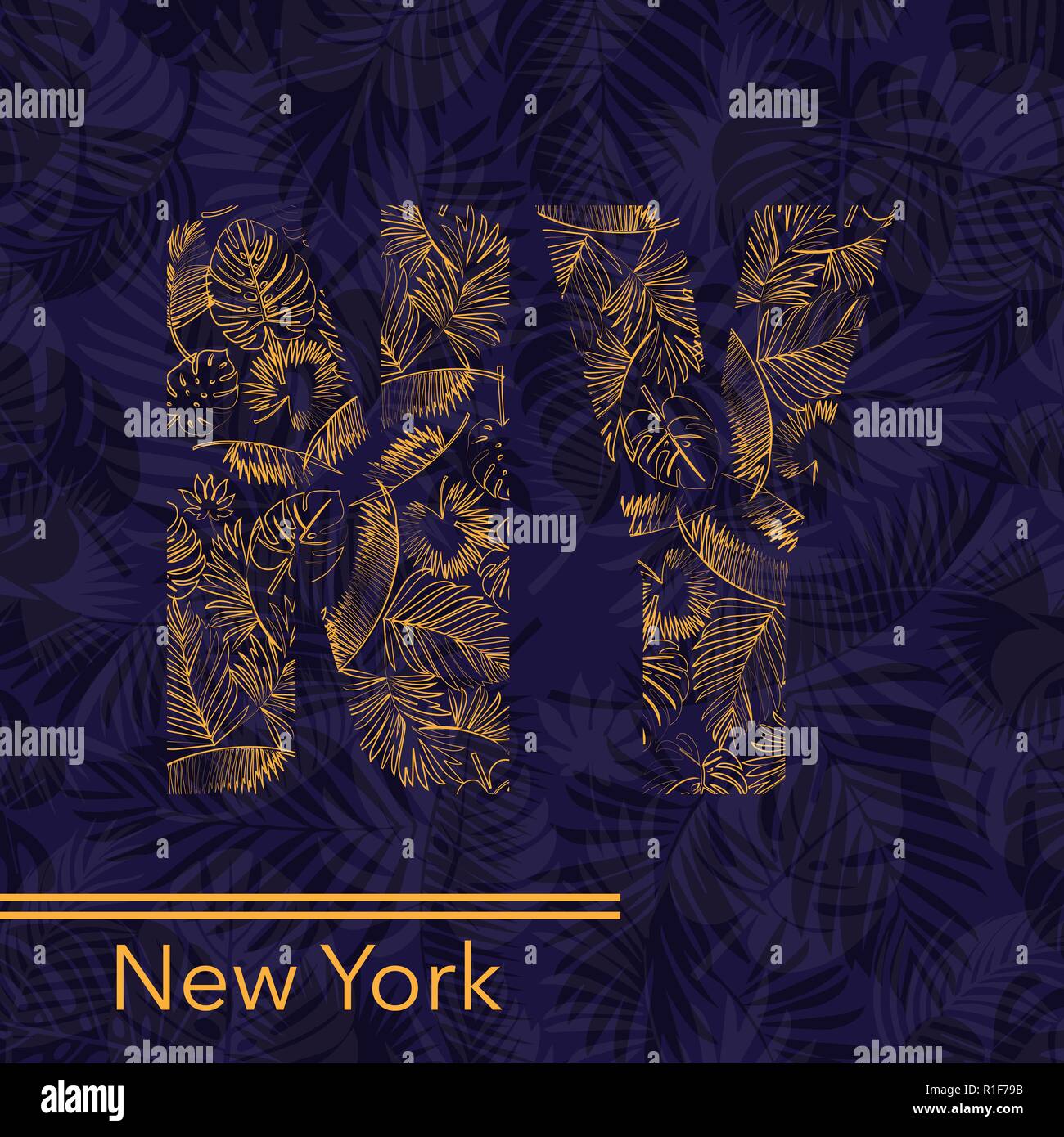 New York letters with palms leaves background Stock Vector Image & Art ...