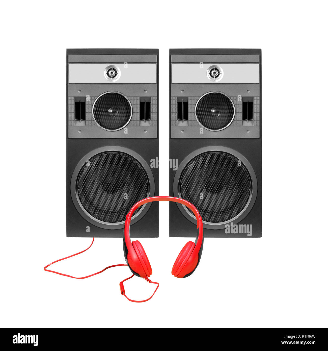 Music and sound - Two front view one three way line array loudspeaker ...