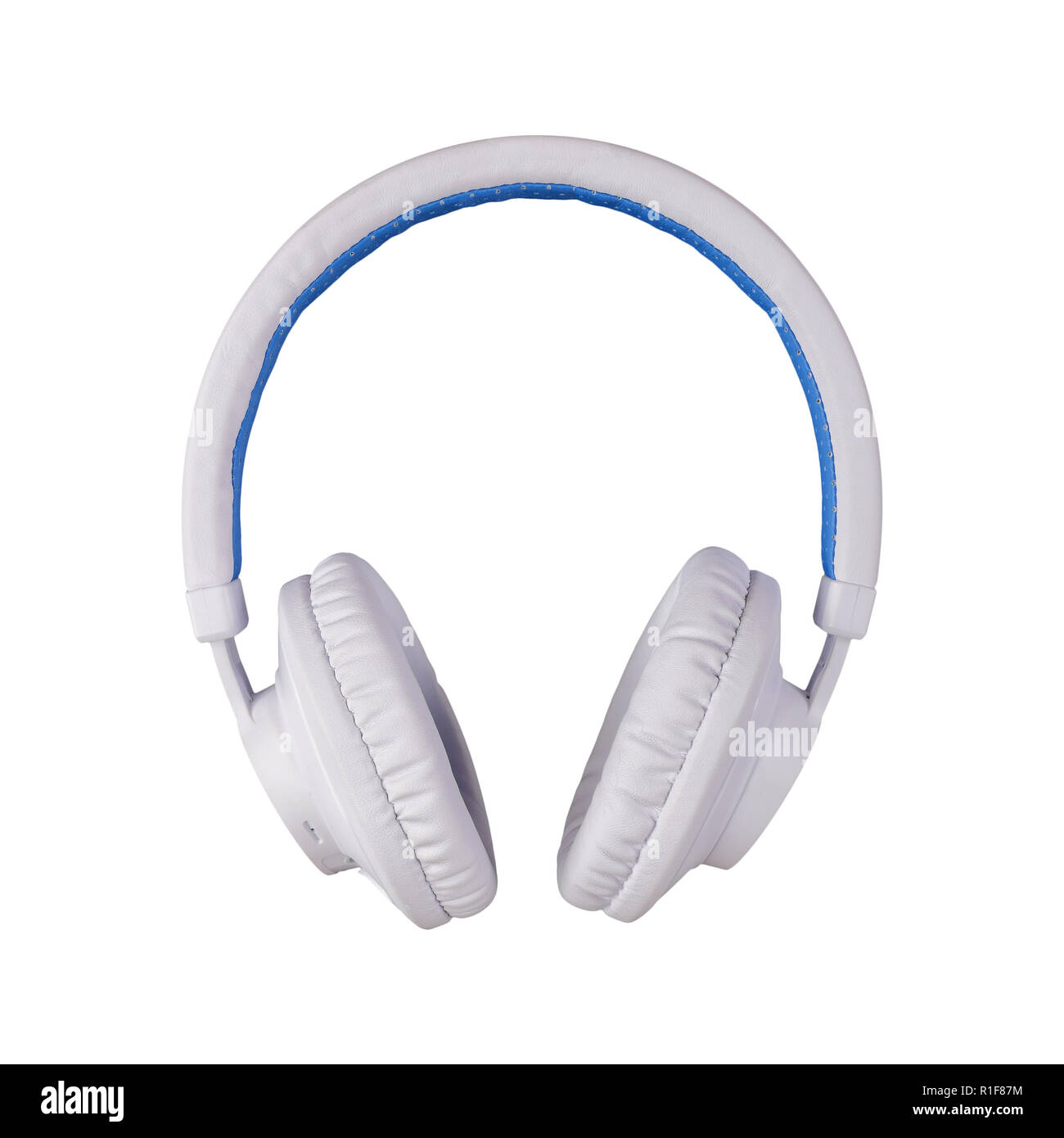 Musical equipment - Front view White blue wireless headphone isolated ...