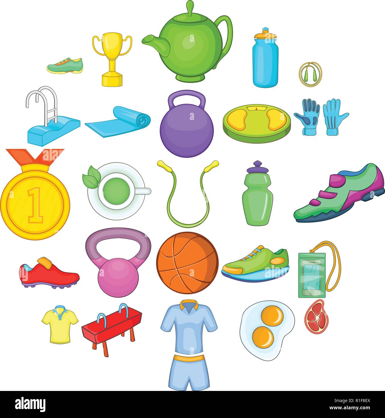 Gym icons set, cartoon style Stock Vector Image & Art - Alamy