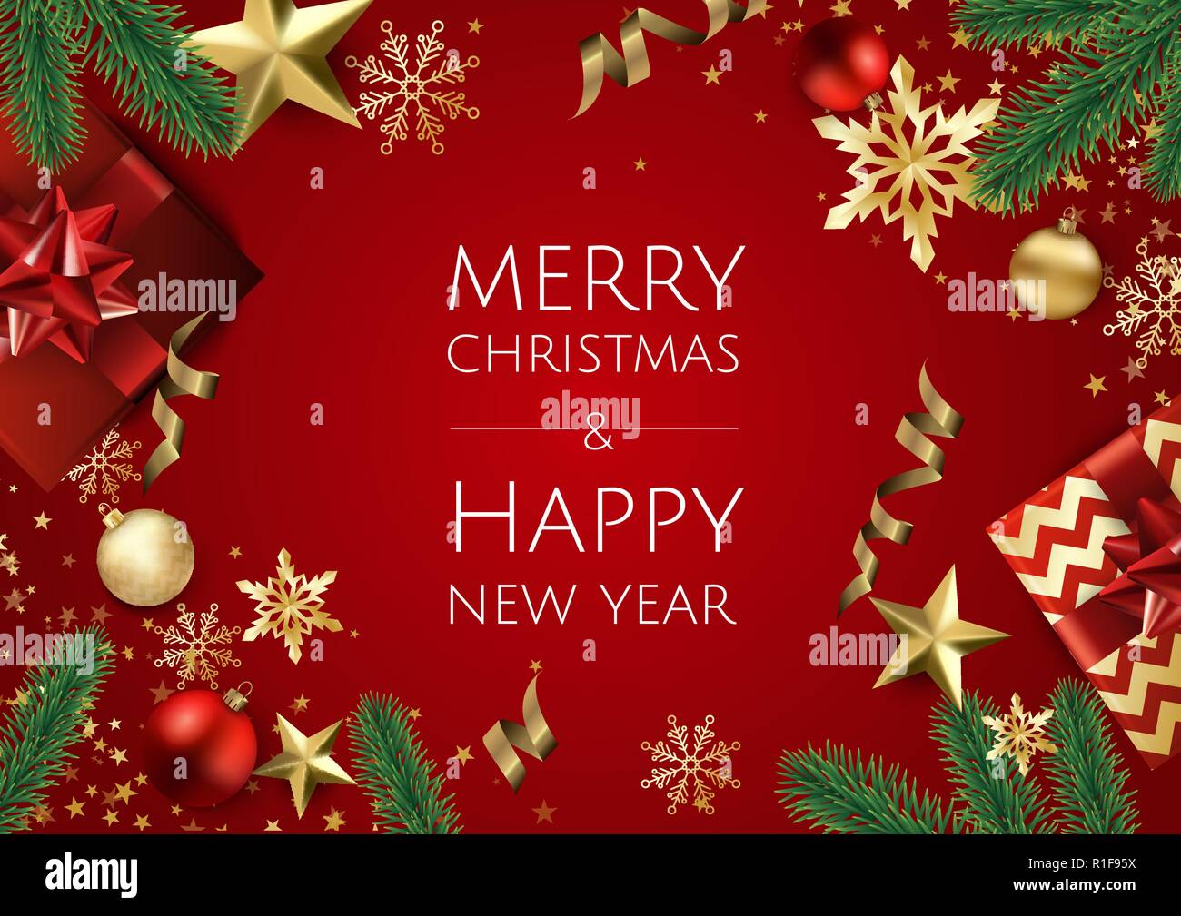 Banner with vector christmas tree branches and space for text ...