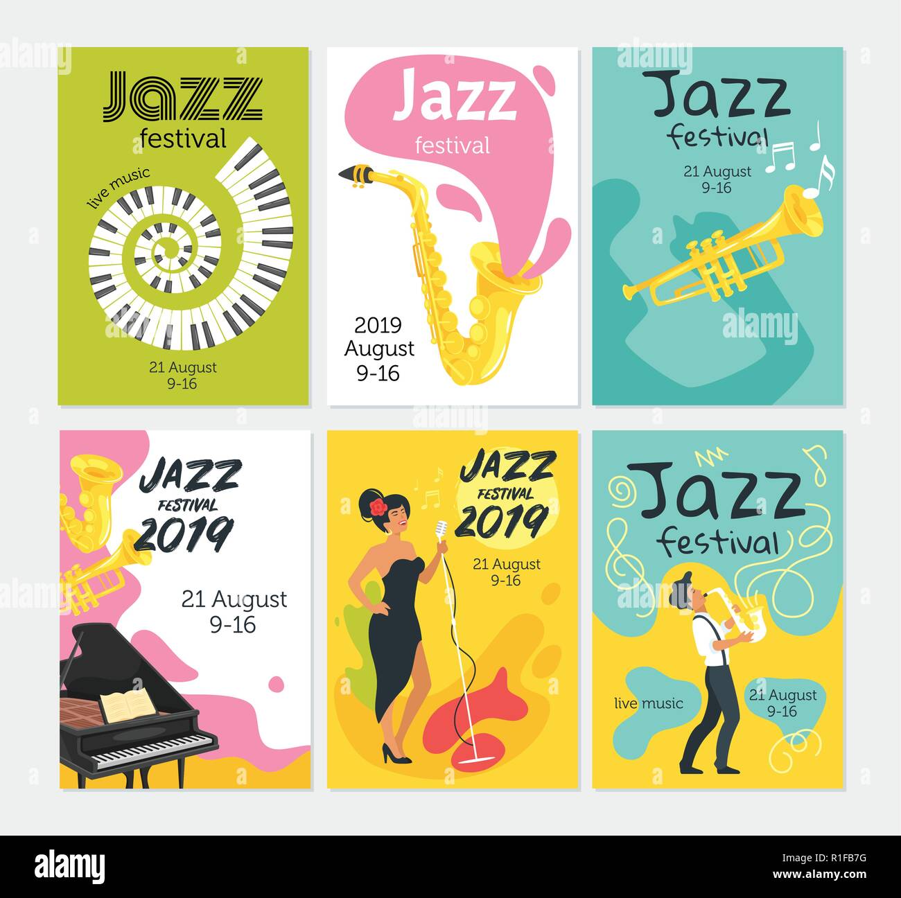 Jazz poster background. Vector set template for festival event with ...