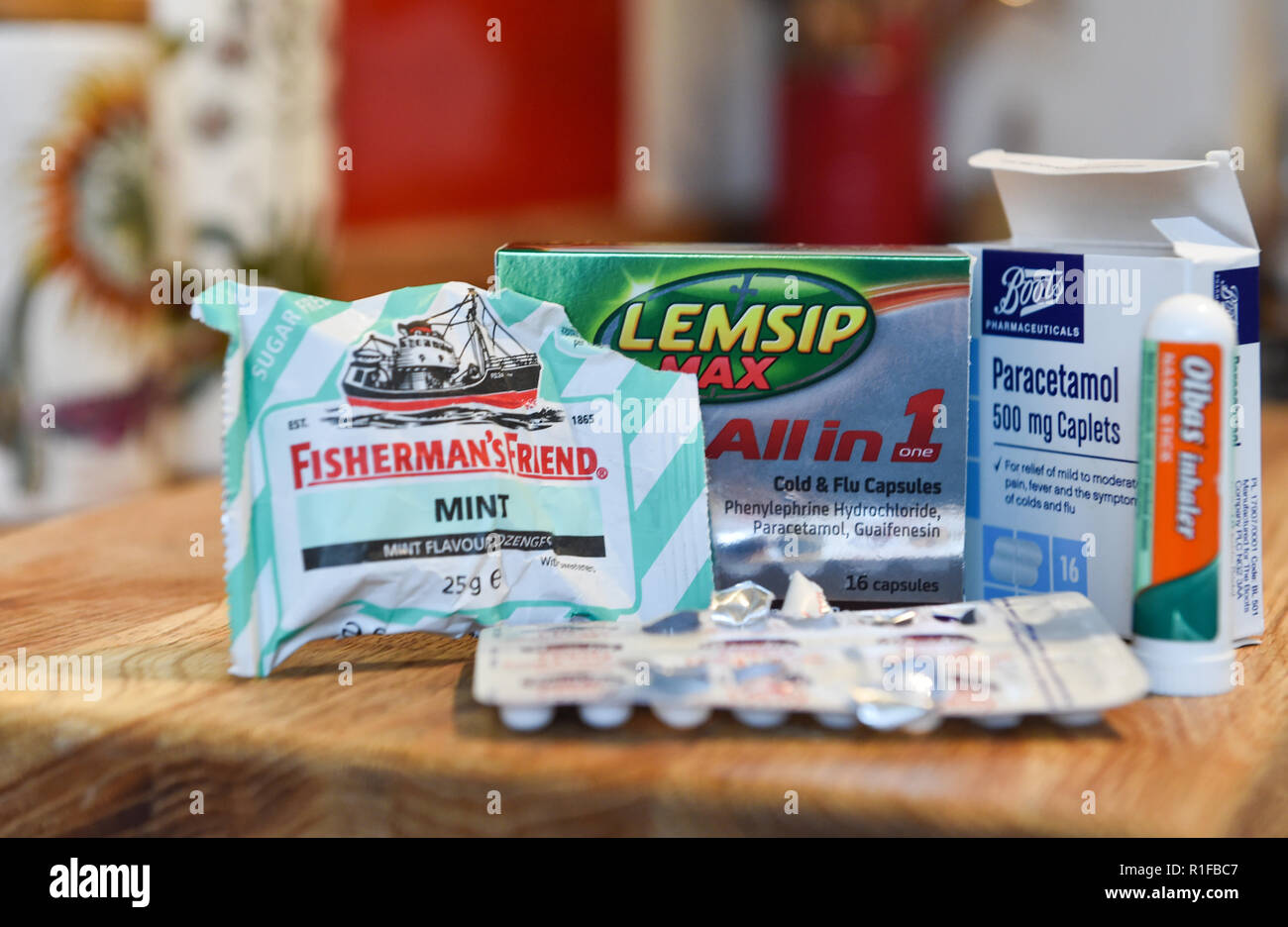 Variety of cold and flu medicines remedies bought from local chemist ...