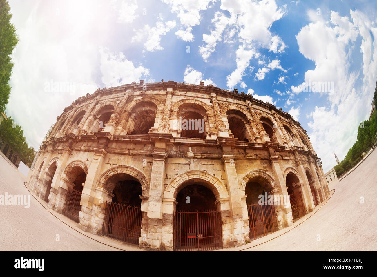 Front view of Coliseum amphitheater in Nimes Stock Photo - Alamy