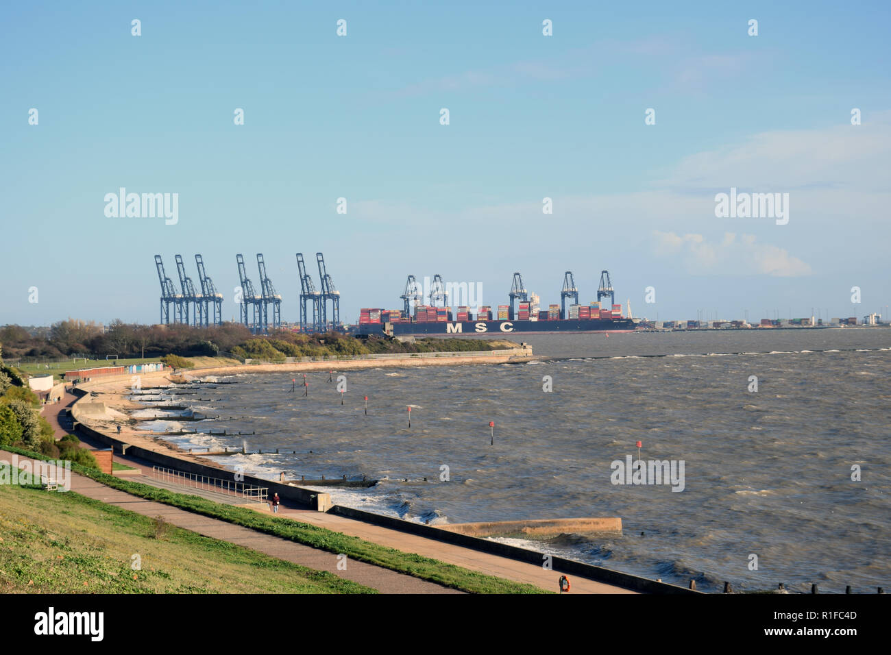 Harwich seafront, Essex, looking towards Felixstowe, UK Stock Photo - Alamy