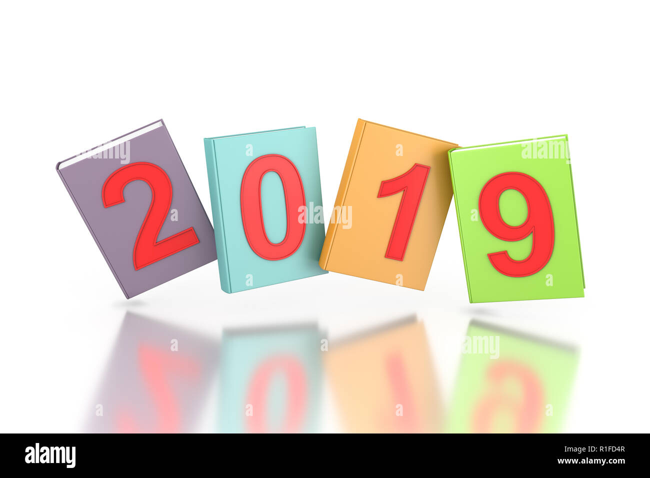 New year 2019 with Text books - 3d Rendering Image Stock Photo - Alamy